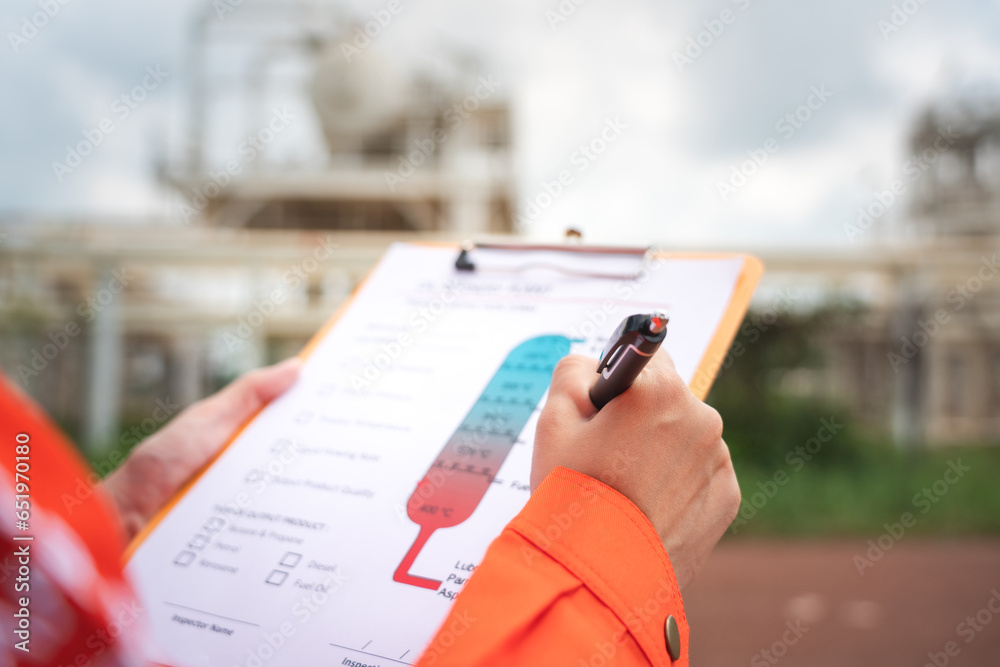 The production engineer is checking on the oil distillation process ...