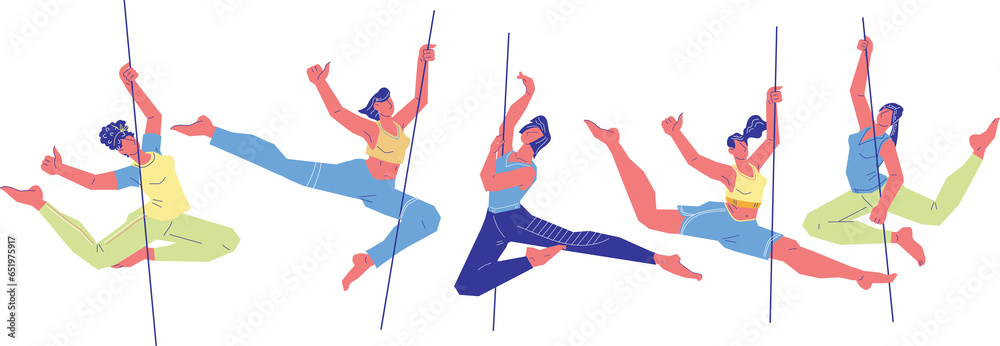 Pole or pylon dancers female characters in sportswear, vector ...