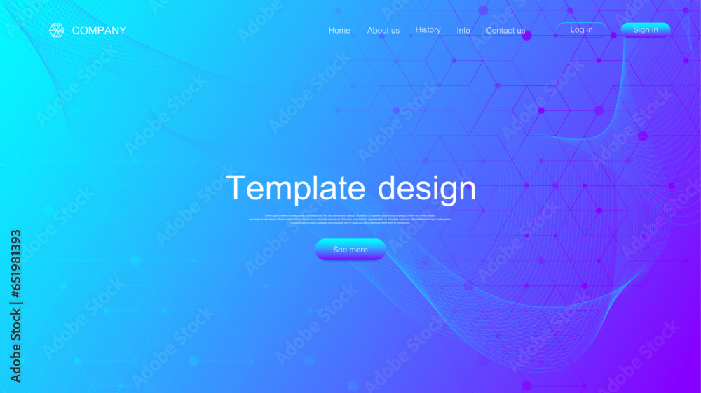 Landing page tech background with colorful dynamic waves and hexagonal ...