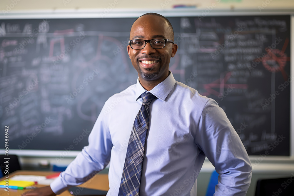 Black african male math or physics teacher wearing glasses and tie ...