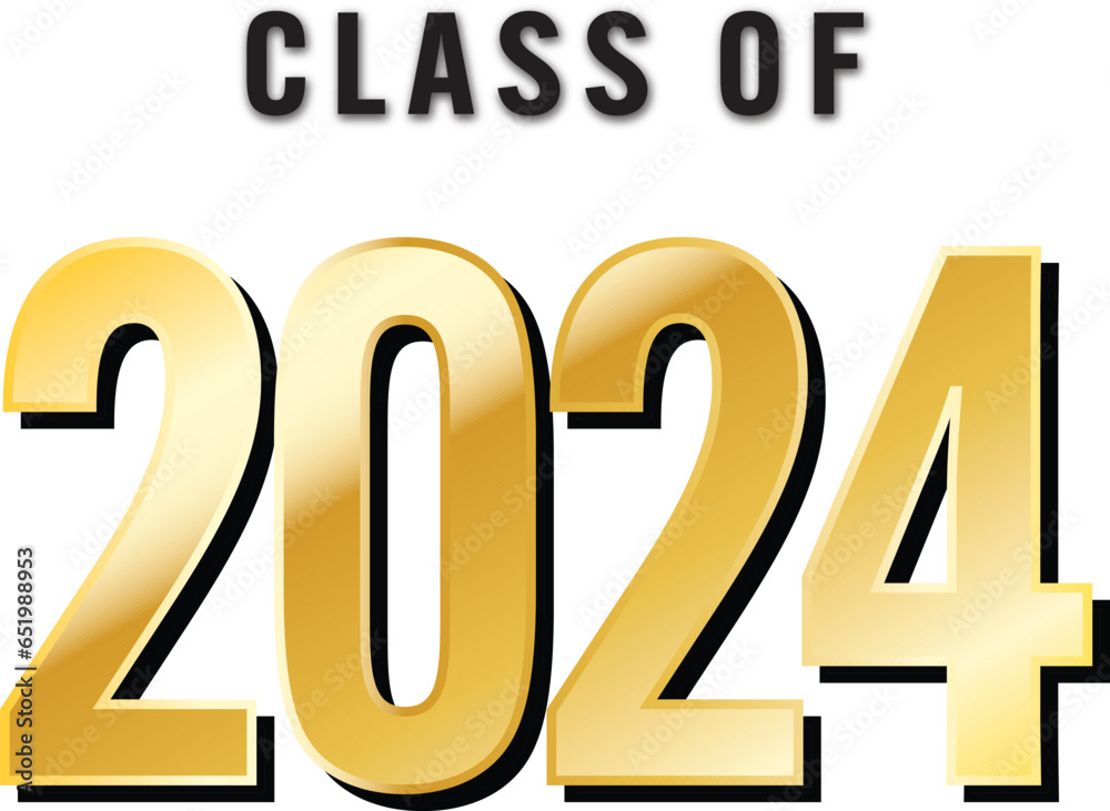 Class of 2024 text in Black and Gold Metallic on White or Transparent ...