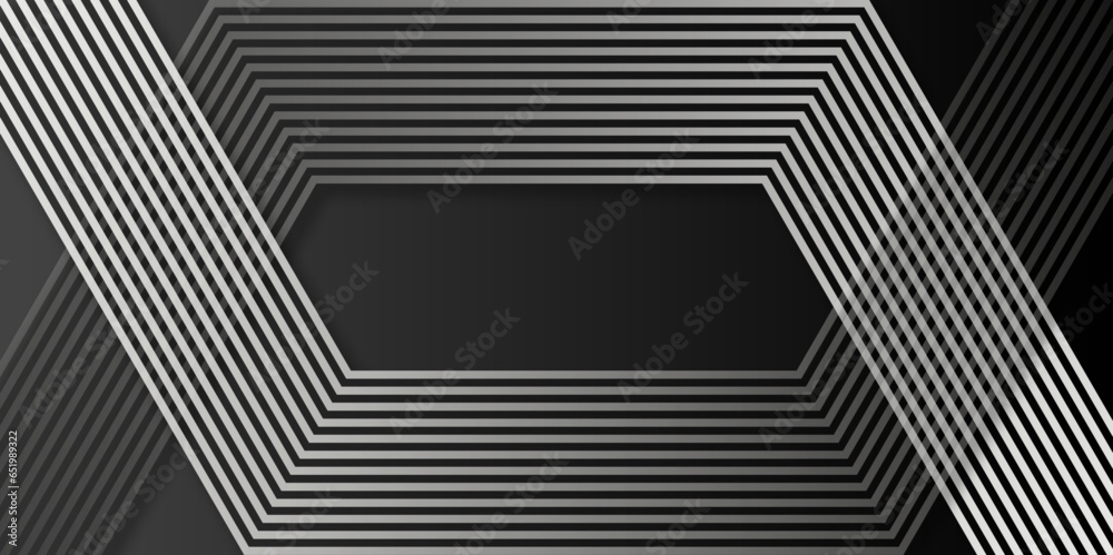 Abstract gray glowing geometric lines on dark black background. Modern ...