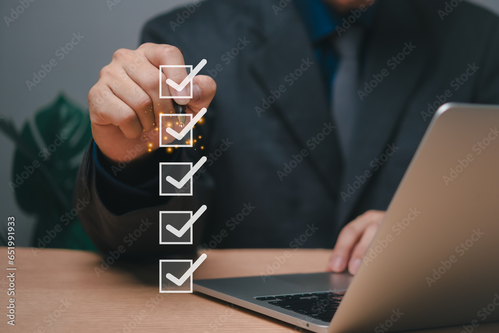 Survey form check online concept. Check marks on checklist evaluate ...