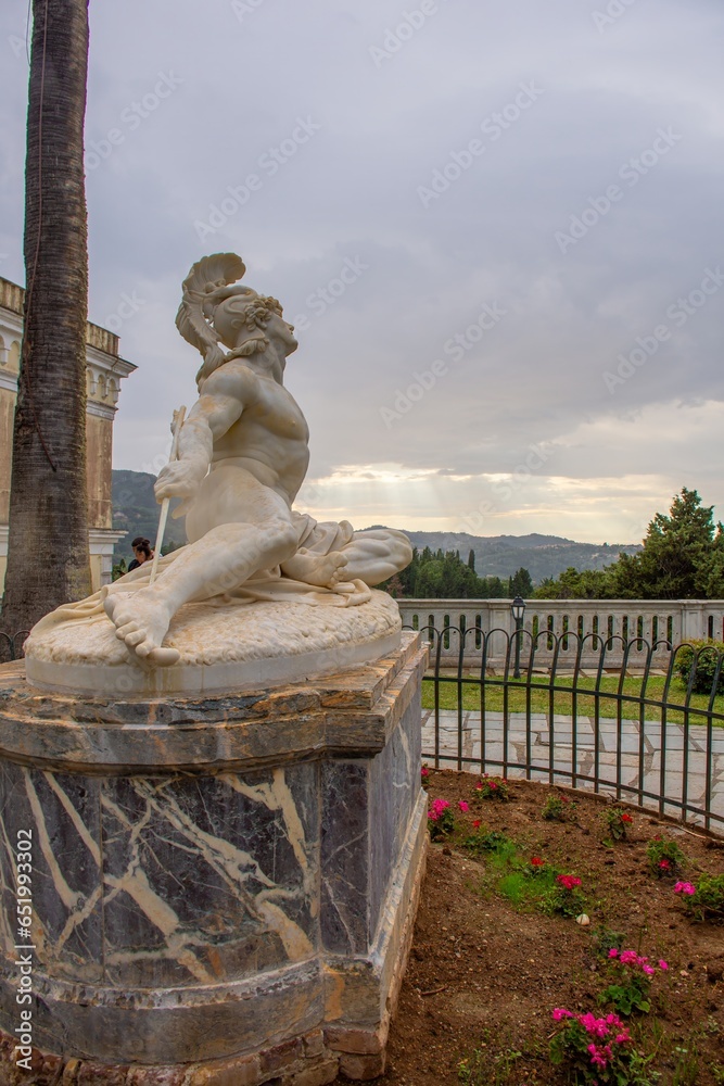 Famous statue Wounded Achilles in the garden of Achillion palace in ...