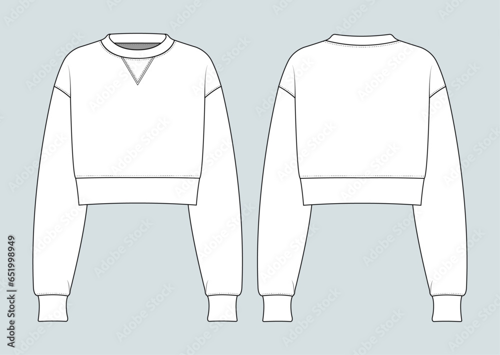 sweatshirt flat drawing technical sketch template. front and back ...
