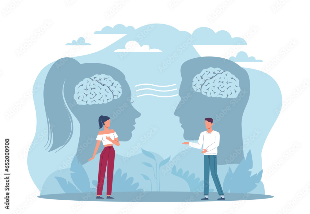 Empathy, social skills, friendly man and woman communicating. Man and ...