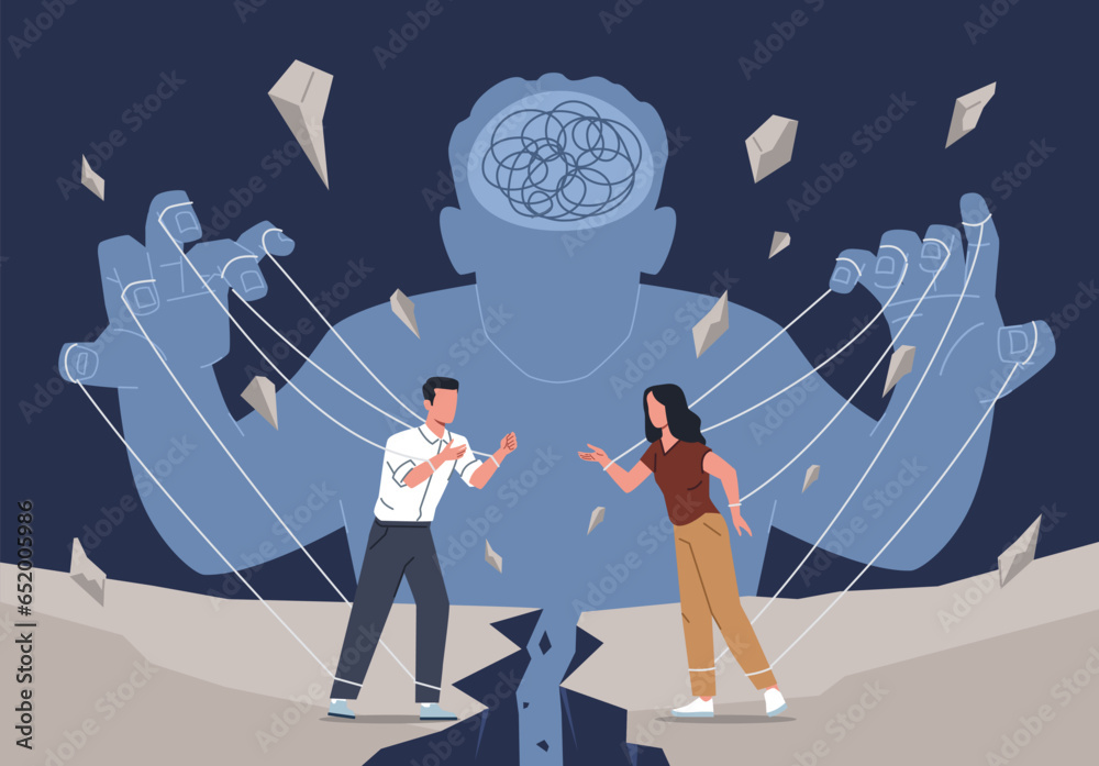 Stockvector People manipulating. Quarreling couple, weaving intrigues ...