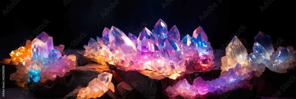 Crystal Gemstone Clusters Radiating A Glowing Light Aura Showcasing ...
