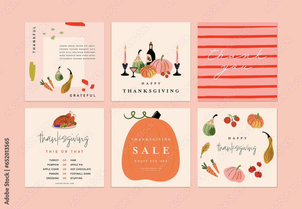 Editable Festive Thanksgiving Social Media and Post Stock Template ...
