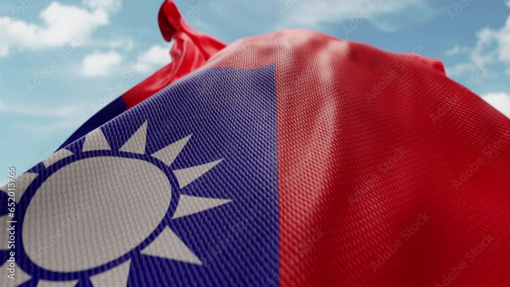 Wavy flag of Taiwan blowing in the wind in slow motion. Waving official ...
