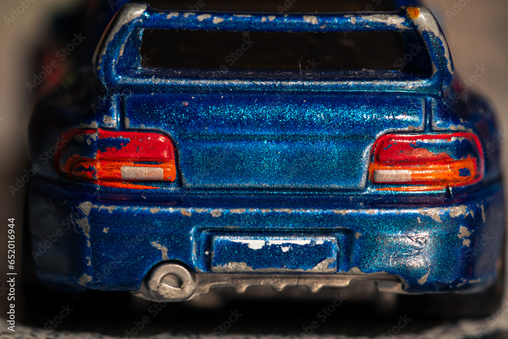 Old scratched model Hot Wheels Subaru Impreza WRX STI. Rear view Stock ...
