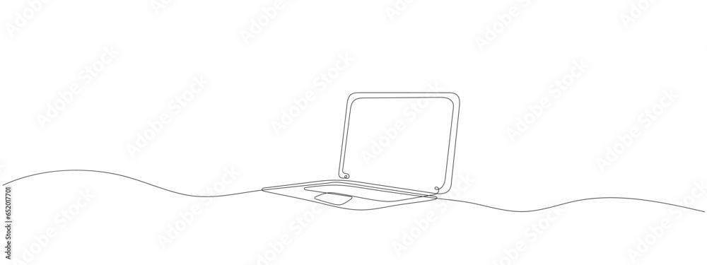Open laptop. One line continuous laptop. Line art, outline, single line ...