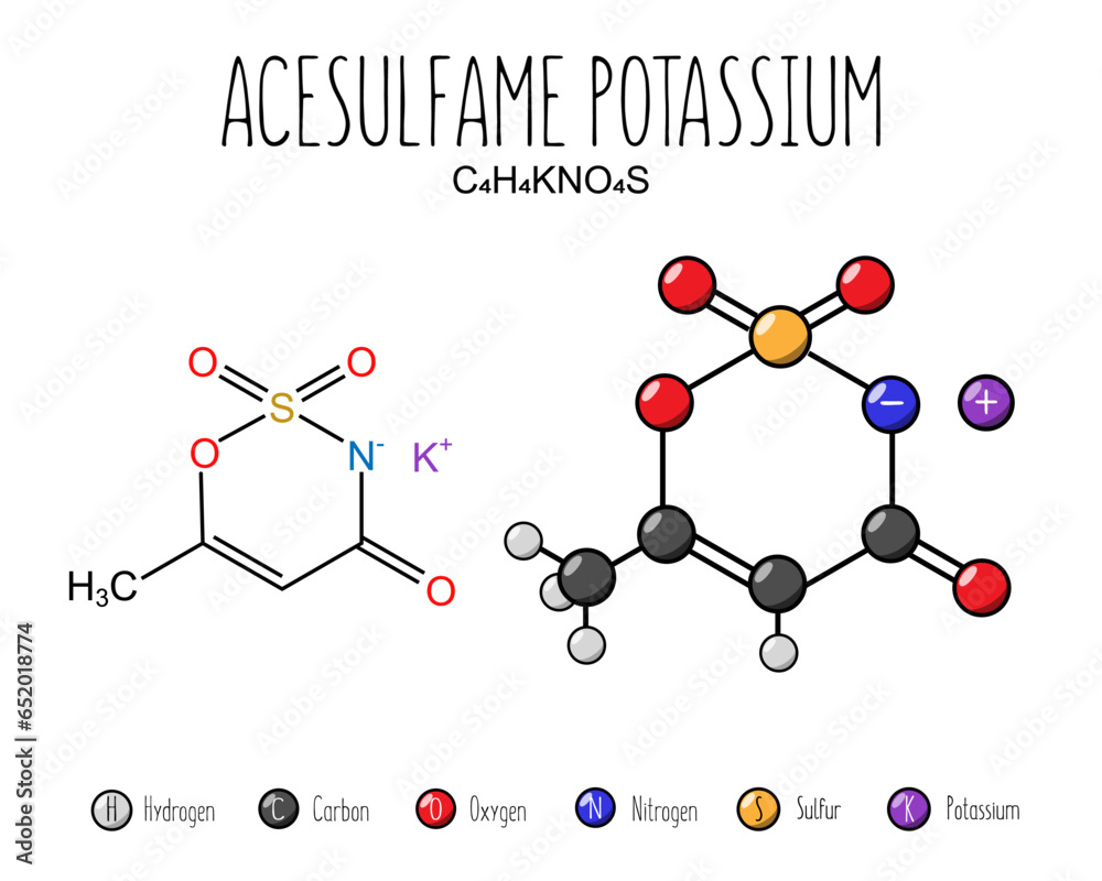 Molecular structure of Acesulfame K (Acesulfame Potassium) and flat ...