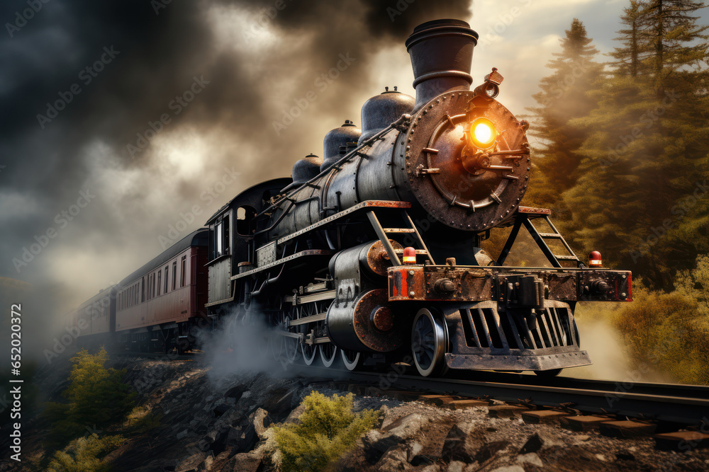 A steam locomotive chugging down a railway track, a relic of early ...