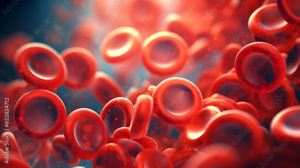 Red blood cells under microscope, Red blood cells flow through the vein ...