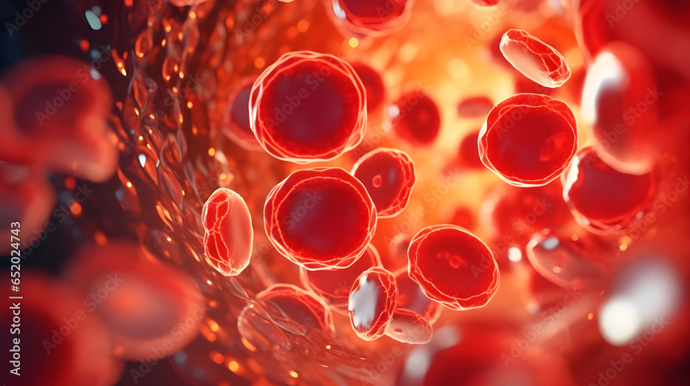 Red blood cells under microscope, Red blood cells flow through the vein ...