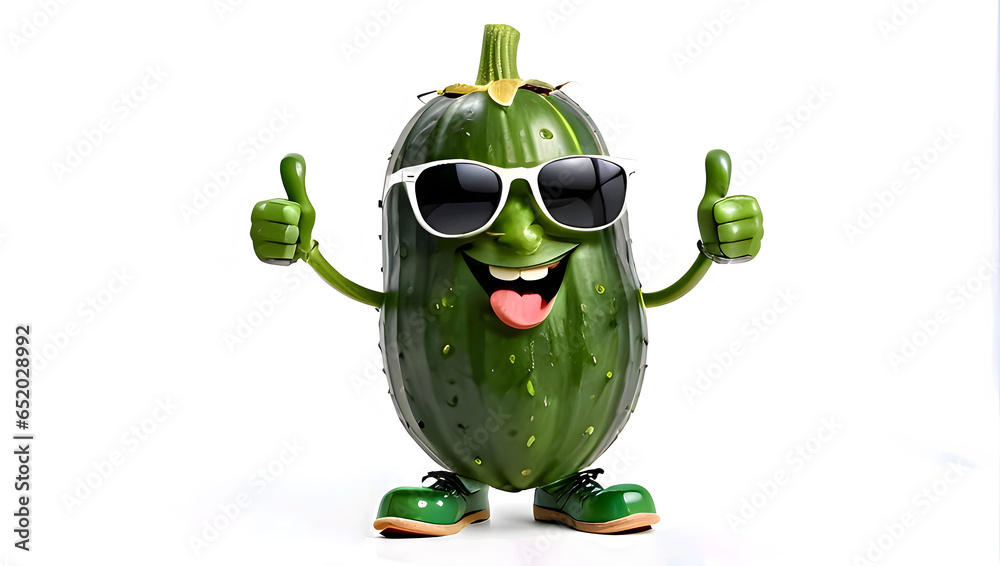 Happy Cucumber character wearing sunglasses and gives thumbs up using ...