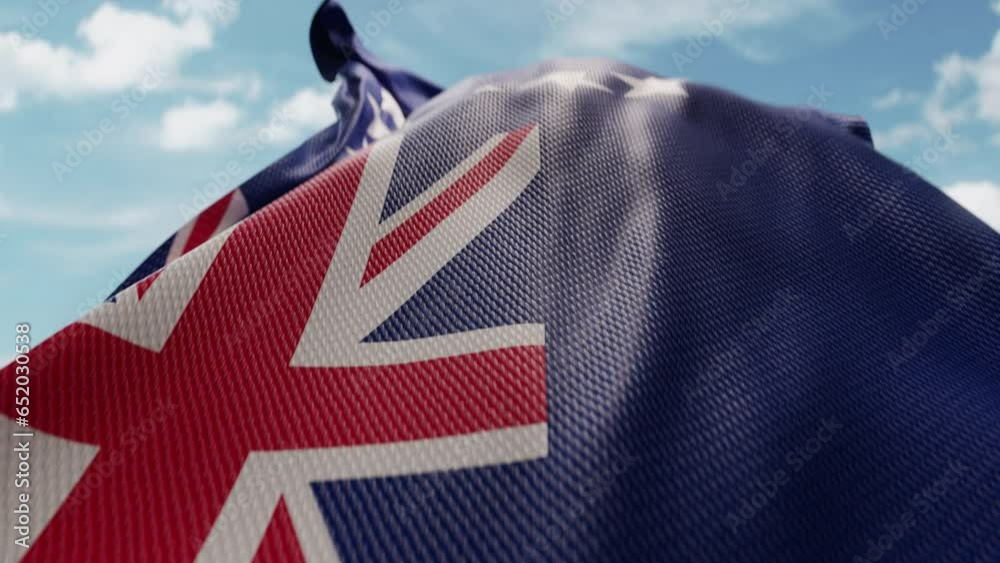 Wavy flag of Cook Islands blowing in the wind in slow motion. Waving ...