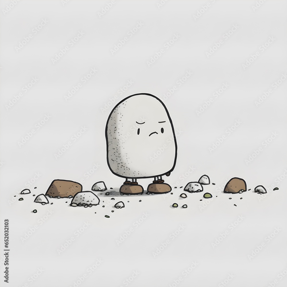 little pebble stone comic anime style white background detailed 4k ...