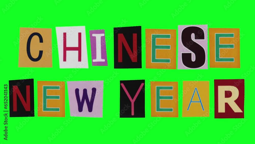 CHINESE NEW YEAR word cartoon animation in multicolored letters of ...