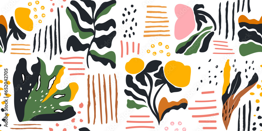 Seamless botanical modern exotic floral pattern. Contemporary geometric ...