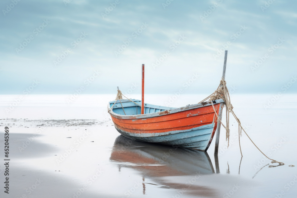 beachside serenity on a fresh spring day with a boat at the beach Stock ...