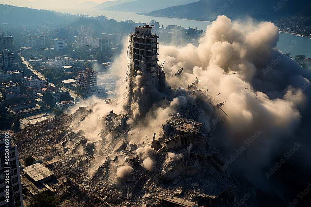 Generative AI image visualization of a city destroyed by earthquake ...