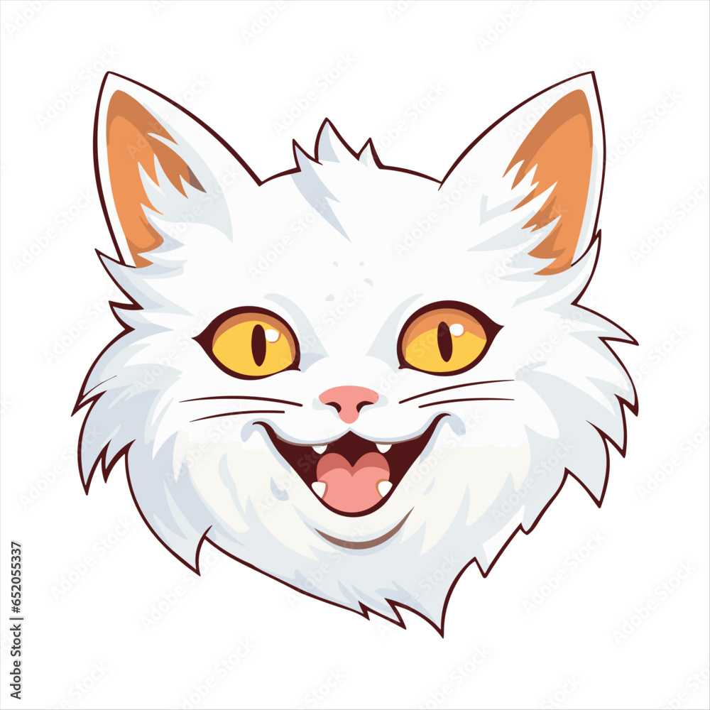 Cute Turkish Angora Cat Breed Colorful Watercolor Funny Face Cartoon ...