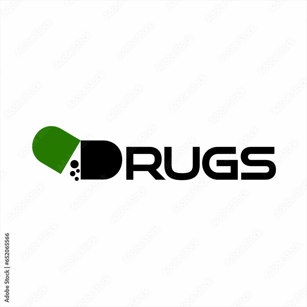 Drugs word design with illustration of capsule medicine on the letter D ...