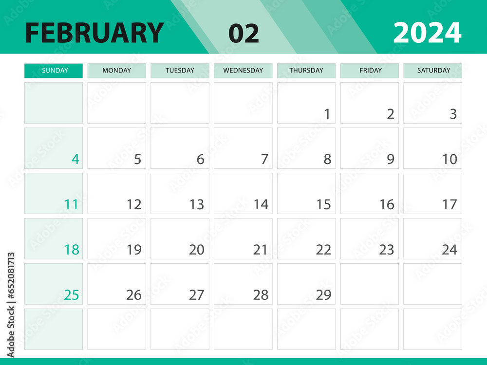 February 2024 template, Calendar 2024 template vector, planner monthly ...