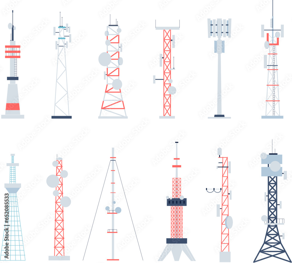 Wireless towers, construction radio telephone tower with antenna ...