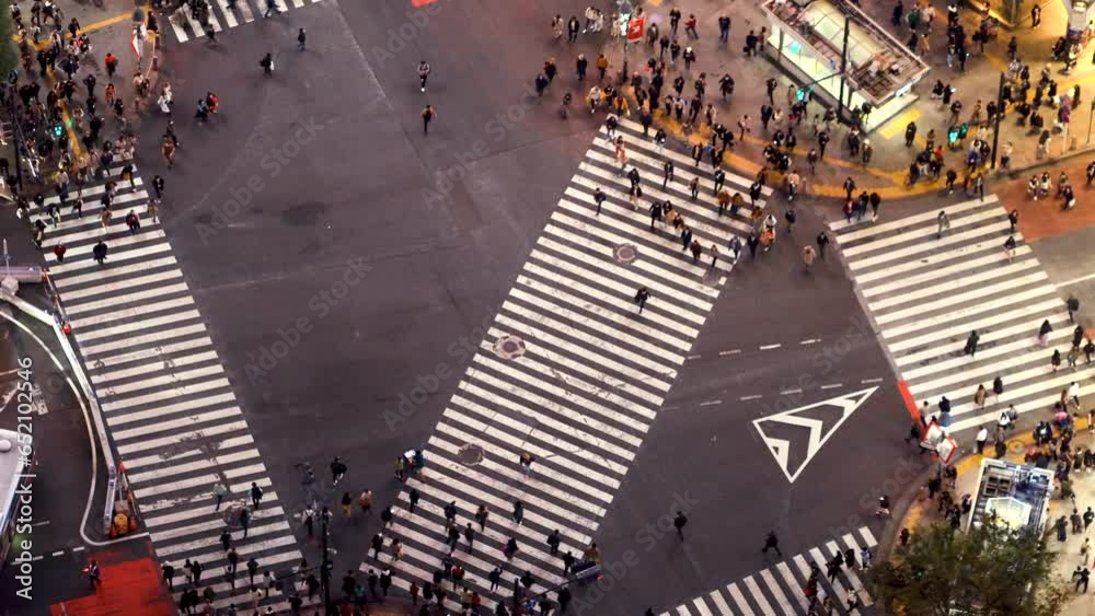 TOKYO - OCT 3rd, 2022: Aerial view of people and traffic crossing the ...