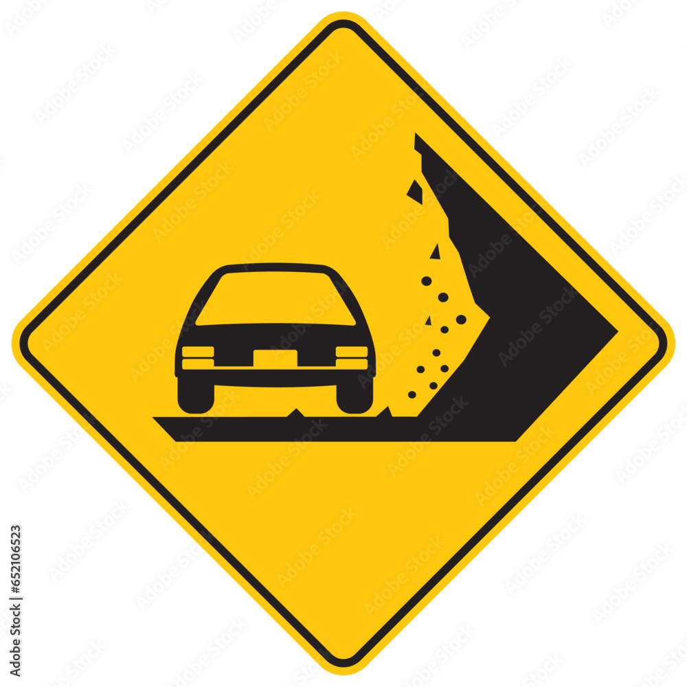 zona de derrumbes, icono, vector, símbolo, silueta, ilustración, señal ...