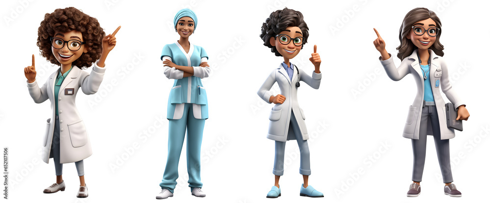 Group of doctors, 3D cartoon character smiling doctor young women ...