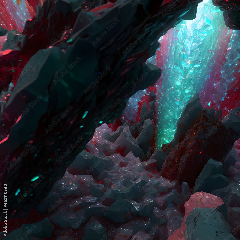 colorful crystal cave blue green and red hyperreal detailed 8k High ...