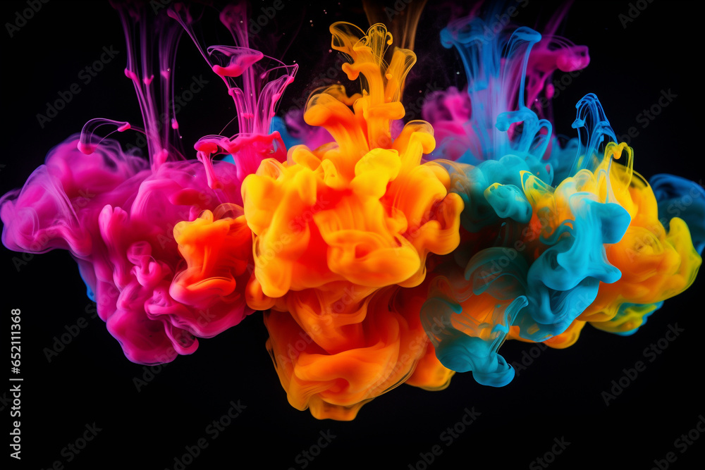 Colorful acrylic ink in water, rainbow of acrylic ink in water isolated ...