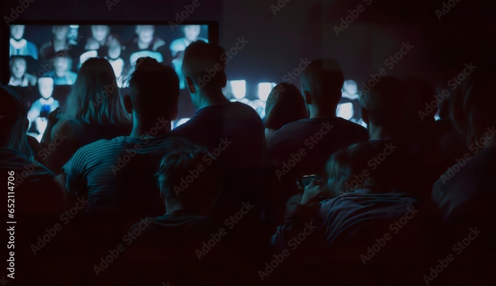 People crowd watching TV. TV addiction, propaganda and fake news ...