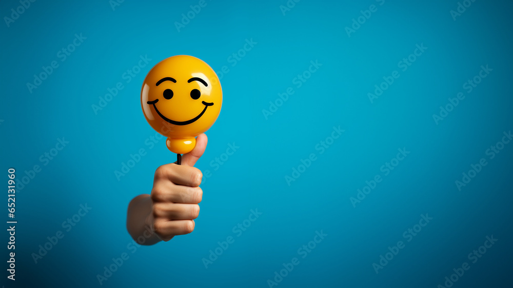 Lachender lustiger Smiley Kopf mit Hand und Daumen hoch Cartoon, ai generativ Illustration Stock ...