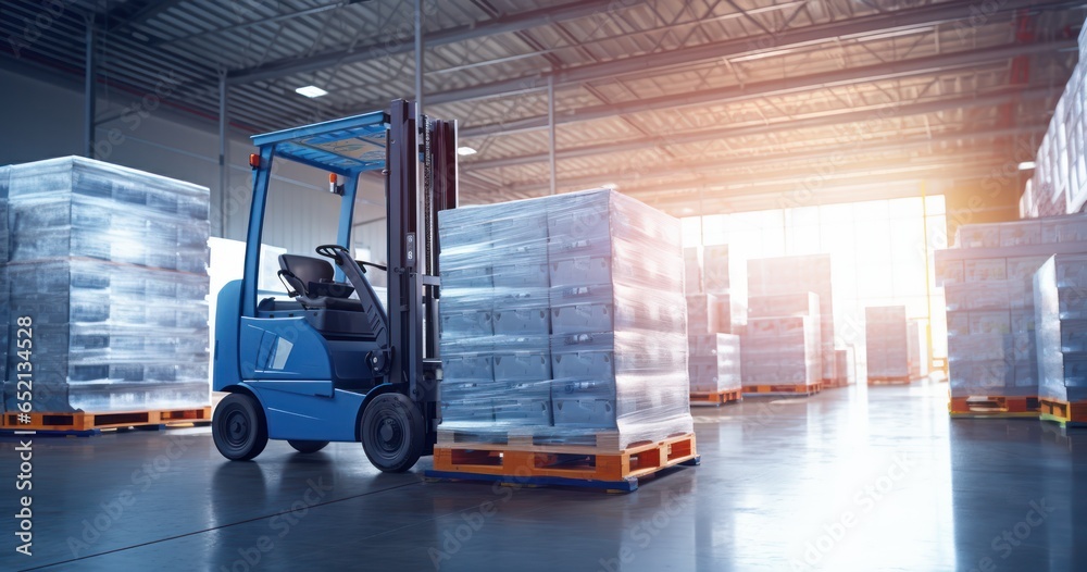 Forklifts transporting pallets of fresh produce, ensuring the integrity ...