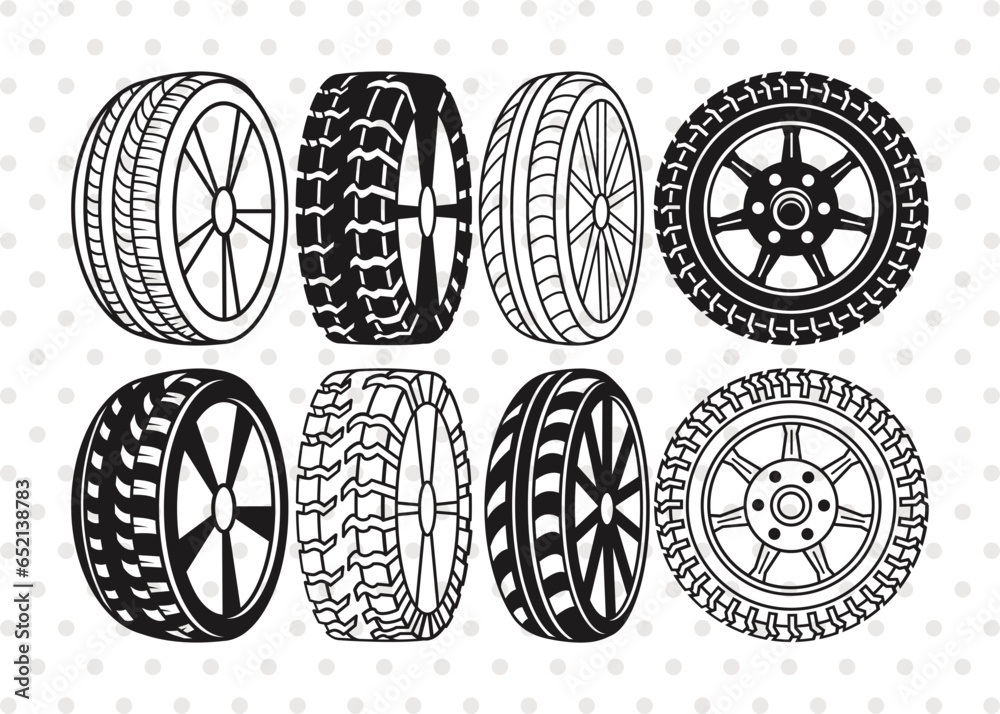 Vecteur Stock Tire With Wheel Silhouette, Tire with Wheel SVG, Tires ...