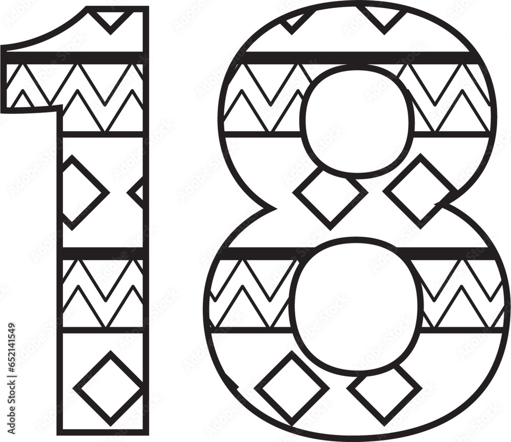 Digital png illustration of black 18 number with pattern on transparent ...