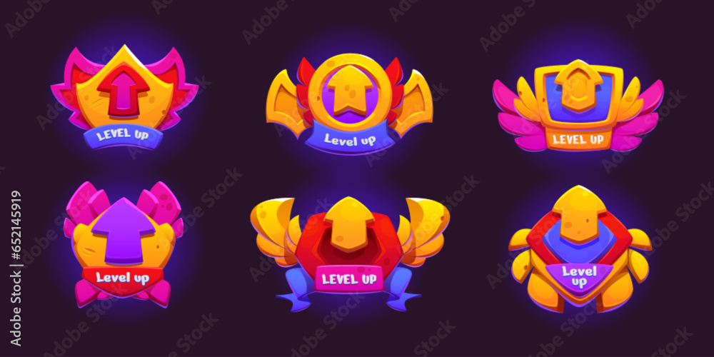 Pink and gold game level up badge icon ui award vector design. Rank ...
