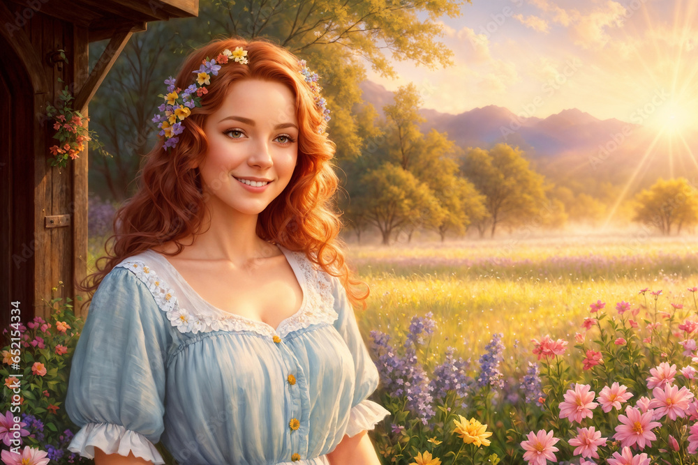 portrait of a beautiful girl posing in nature, a bright sunny day in ...