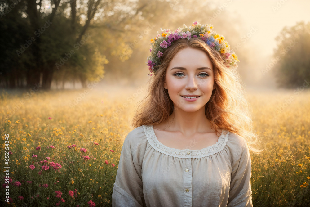 portrait of a beautiful girl posing in nature, a bright sunny day in ...