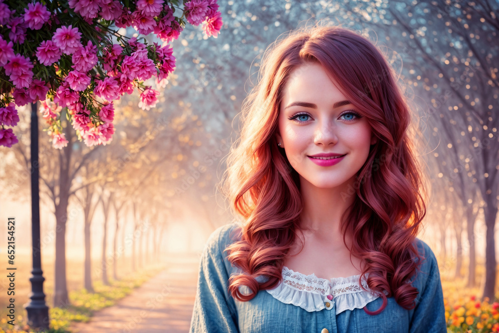 portrait of a beautiful girl posing in nature, a bright sunny day in ...