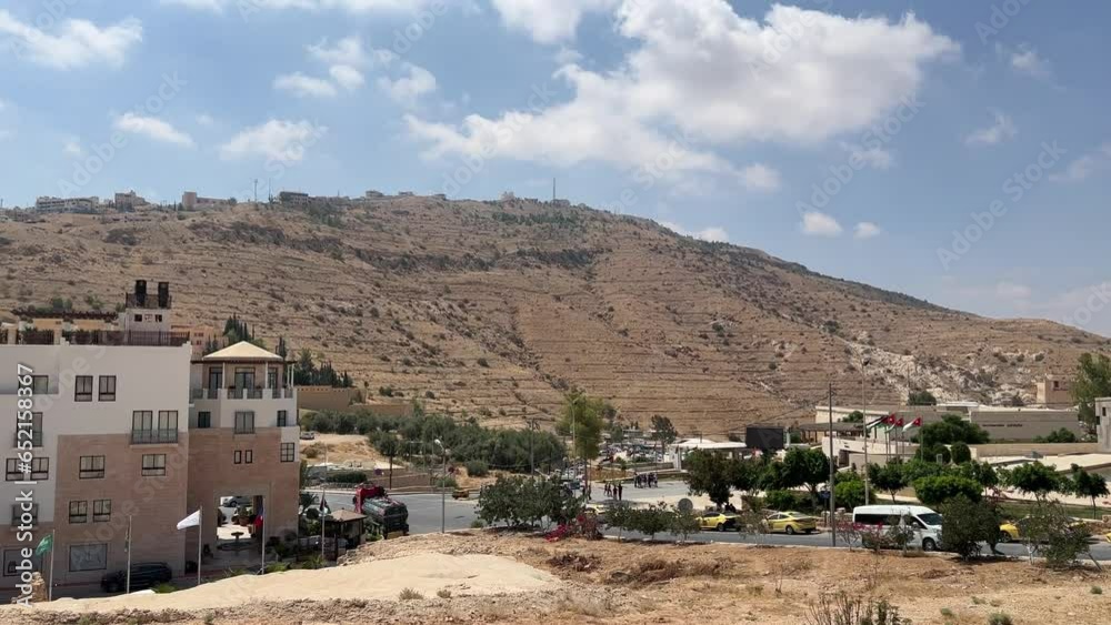 Outside of Petra valley in Wadi Musa, Jordan in the middle of a rocky ...