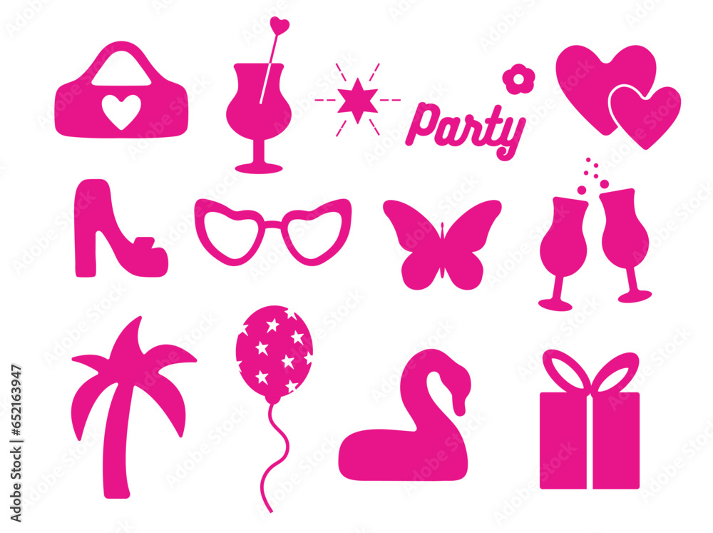 Popular pink collection for girls. heart, daisy, shoe, butterfly, star ...