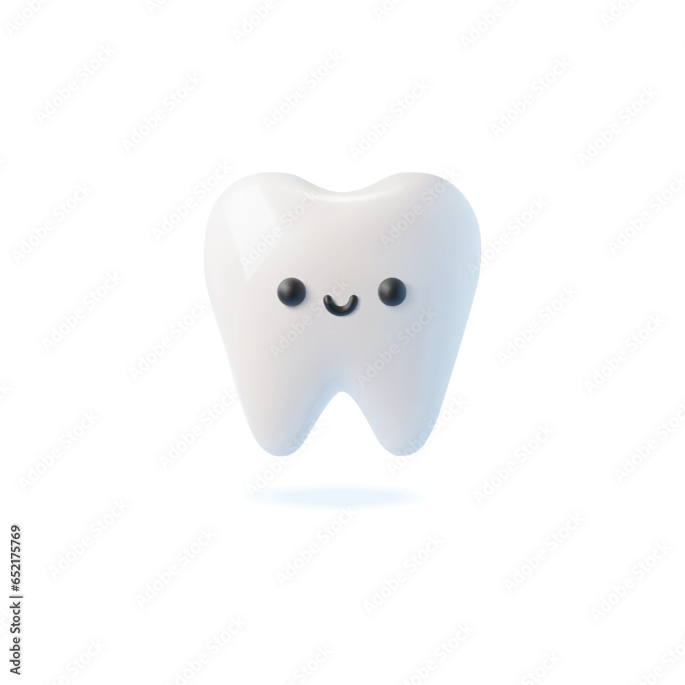 3D realistic happy white tooth, good dental health conditions, vector ...