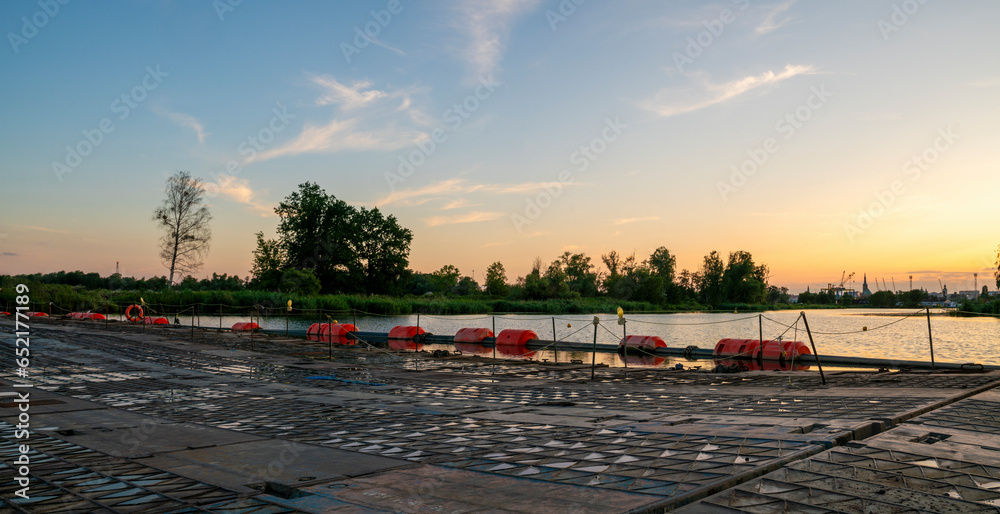 Military pontoon bridge to build a crossing for heavy military ...