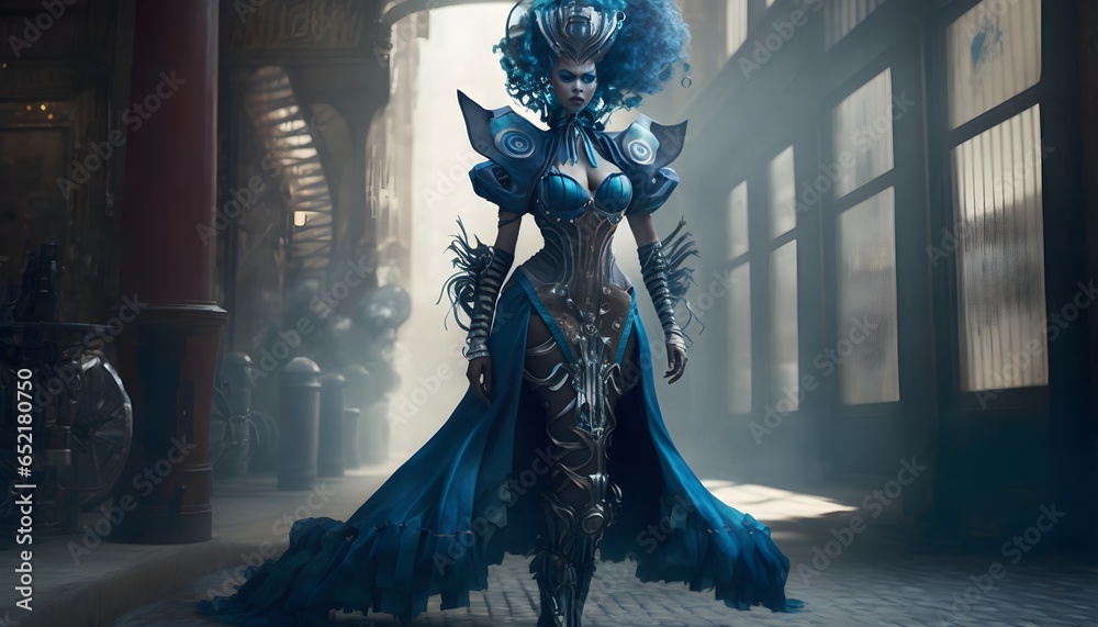 full body realistic highly detailed an alien drag queen with blue skin ...